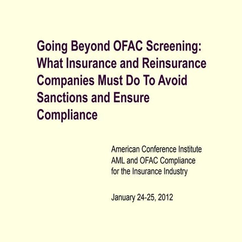 AML and OFAC Compliance for the Insurance Industry | PDF