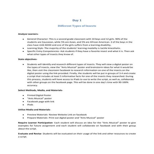 Insects lesson plan | PPS
