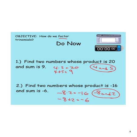 Day 11 factoring trinomials2 | PDF