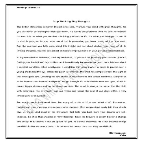 Day 12 stop thinking tiny thoughts | PDF