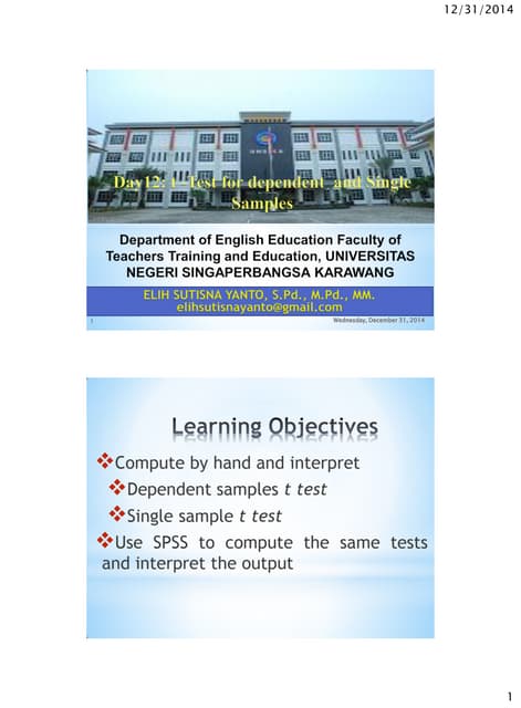 Independent sample t test | PPT