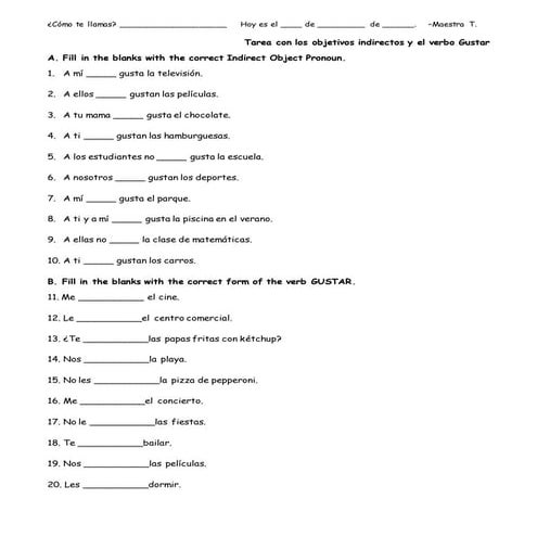 Practice IOP, Gustar, and both | DOCX