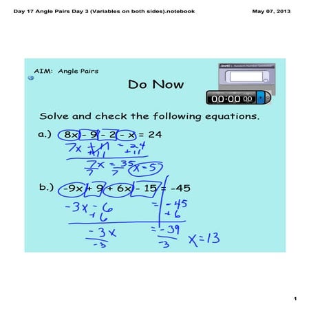 Day 17 angle pairs day 3 (variables on both sides) | PDF