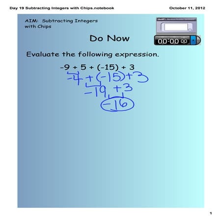 Day 19 subtracting integers with chips | PDF