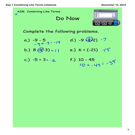 Day 1 combining like terms | PDF