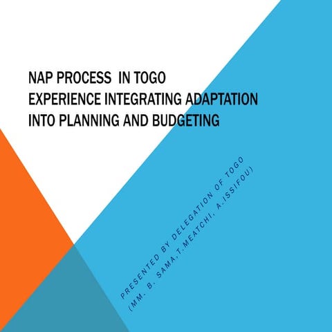 NAP Process in Togo: Experience Intergrating Adaptation Into Planning ...