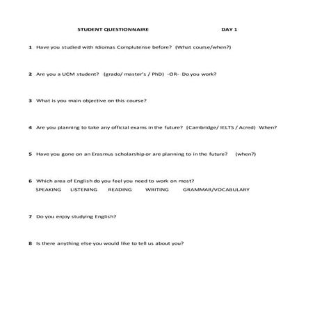 Day 1 student questionnaire | PDF