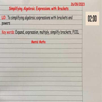Day 2 - Y8 Simplifying Algebraic expressions with brackets and powers.pptx