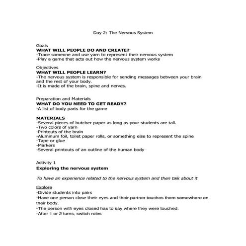 Lesson plan on Nervous system 10 | DOCX