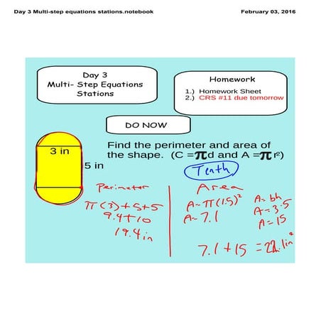Day 3 multi step equations stations | PDF