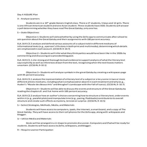 Day 4 assure plan | DOCX