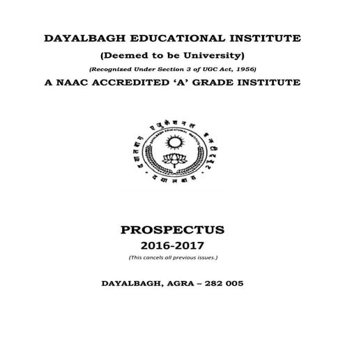 Dayalbagh educational institute faculty of engineering prospectus 2016 ...