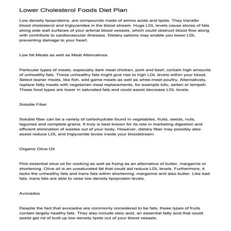 Lower Cholesterol Foods Diet Plan | PDF | Heart and Cardiovascular ...