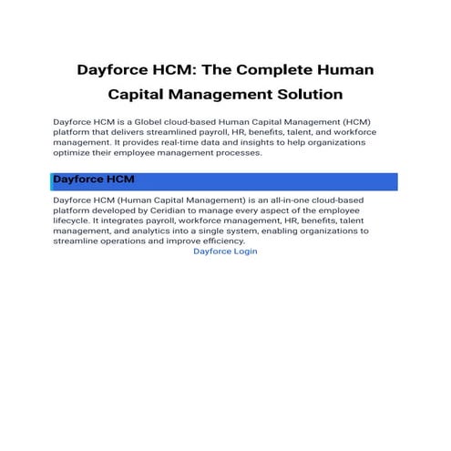 Dayforce HCM: The Complete Human Capital Management Solution | PDF