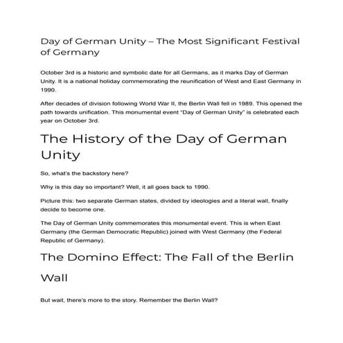 Day of German Unity – The Most Significant Festival of Germany | PDF