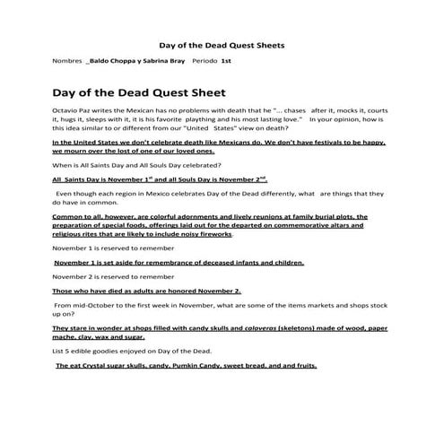 Day of the dead work sheets 111 | DOCX