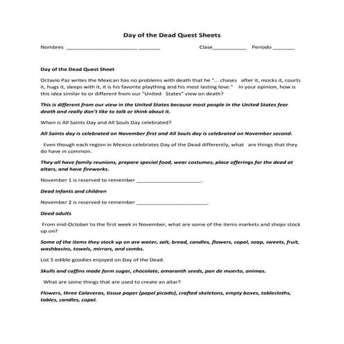 Day of the dead work sheets (3) | PDF