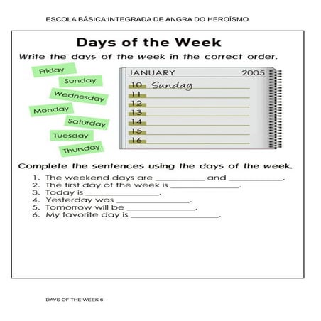 Days Of The Week Order | PDF