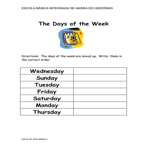 Days Of The Week Order | PDF