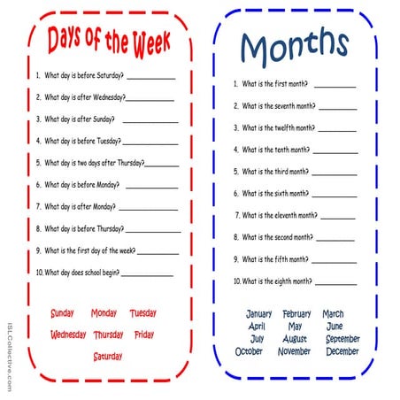 Days of the week and months of the year in English | PDF