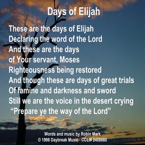 Days Of Elijah Days Of Elijah | Robin Mark (Lyrics)