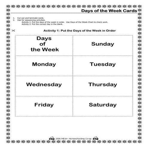 Daysofthe Week Activity Cards | PDF