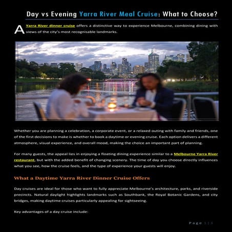 Day vs Evening Yarra River Meal Cruise: What to Choose? | PDF