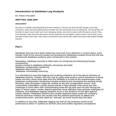 Introduction to Database Log Analysis | RTF