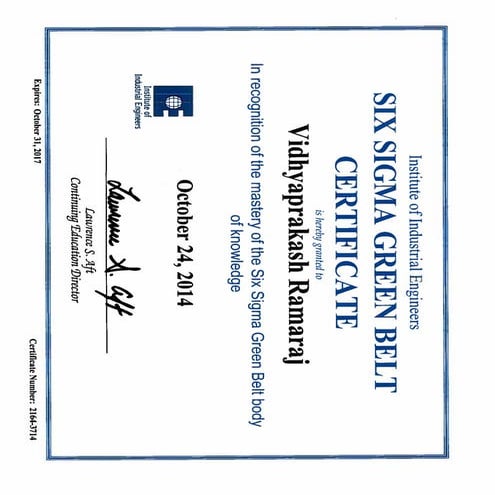 Six Sigma Certificate | PDF