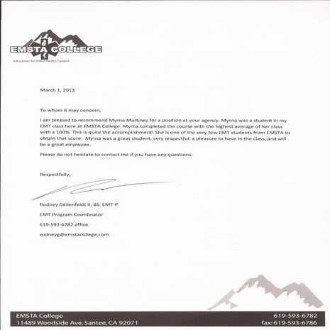 letter of recommendation-EMTSTA | PDF