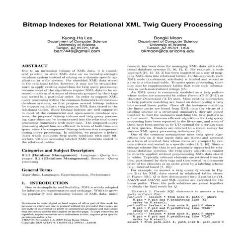 Bitmap Indexes For Relational Xml Twig Query Processing Pdf 8219