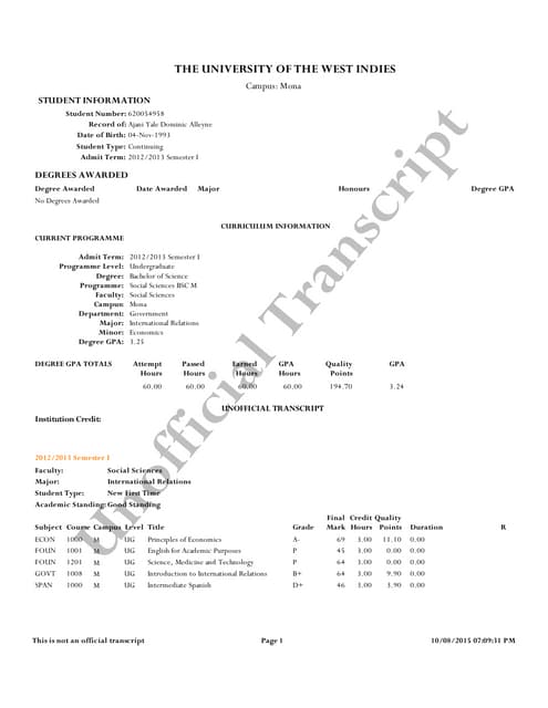 college transcript | PDF