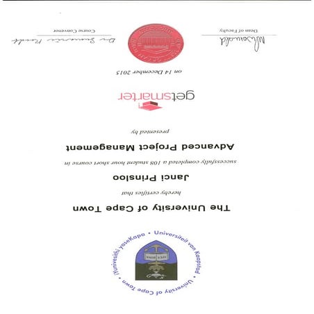 UCT Advanced Project Management Certificate | PDF