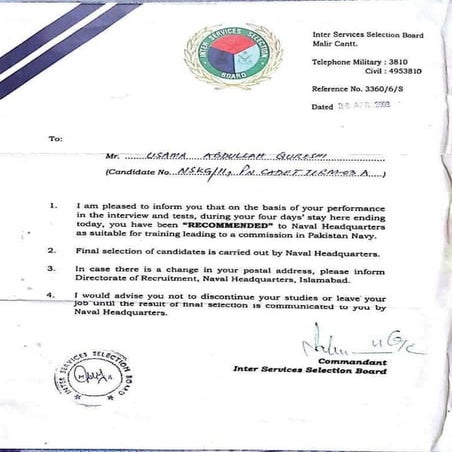 ISSB PAK NAVY-Letter of Recommendation | PDF