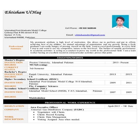 Ehtisham Resume | DOCX | Business | Business and Finance