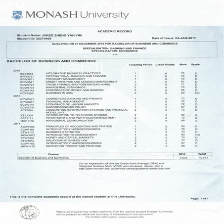 Academic transcript | PDF