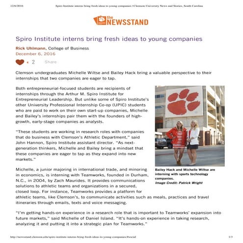 Spiro Institute interns bring fresh ide...rsity News and Stories, South ...