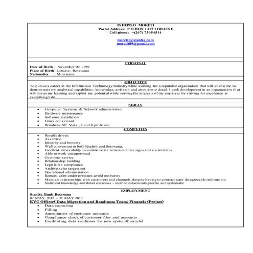 TSHEPISO MORETI CV | DOCX