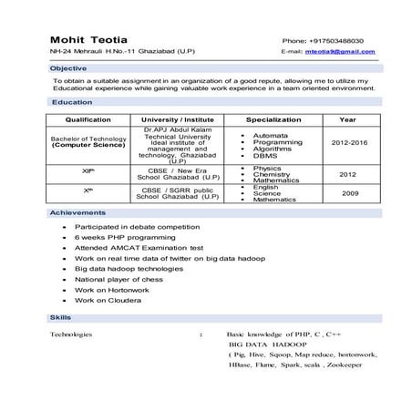Mohit Teotia Resume | PDF