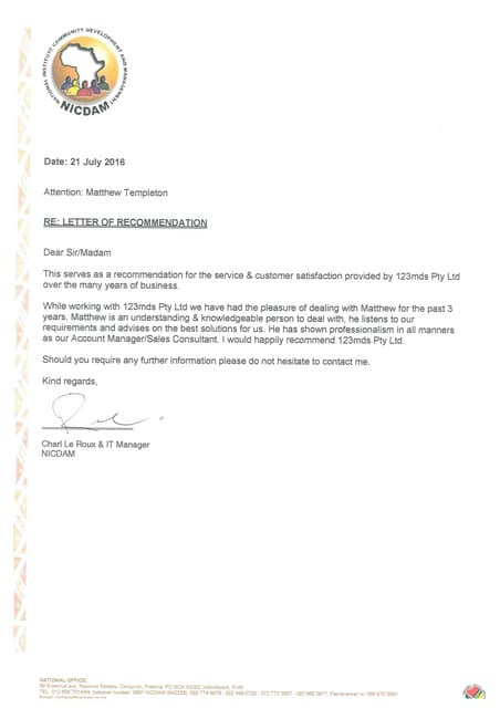 Recommendation Letter - Foundation For Human Rights | PDF