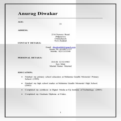 Anurag Diwakar CV | PDF