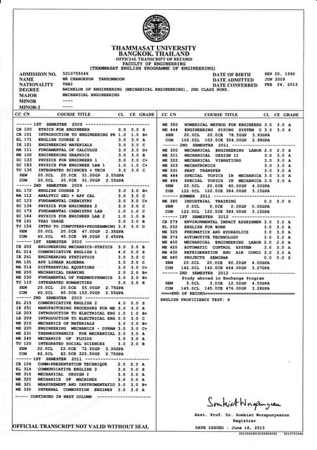 Official Transcript of Record Bangkok University | PDF