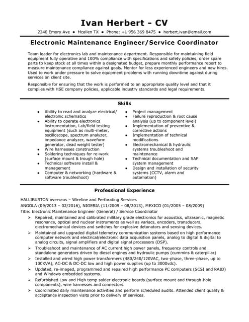 Manufacturing and Electrical Technician resume | PDF