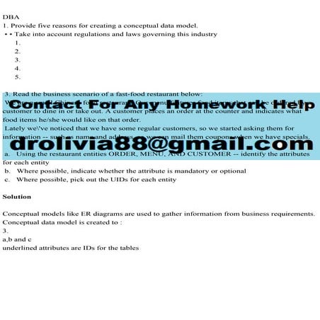 DBA1. Provide five reasons for creating a conceptual data model..pdf