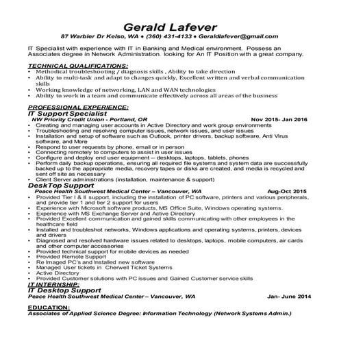 Gerald Lafever Resume | DOCX