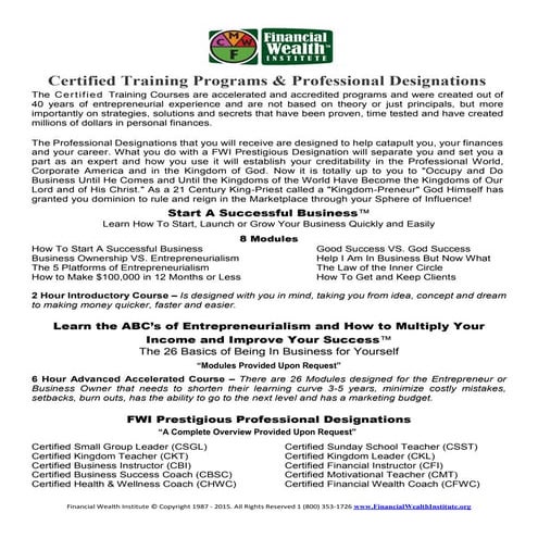 FWI Certification Programs and Training 1 | PDF