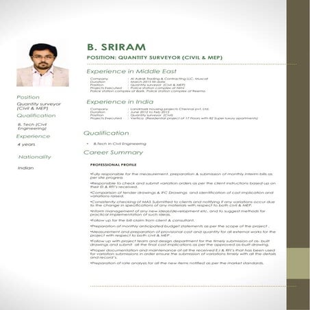 Quantity Surveyor Resume Examples & Writing Guide for 2025 | PDF