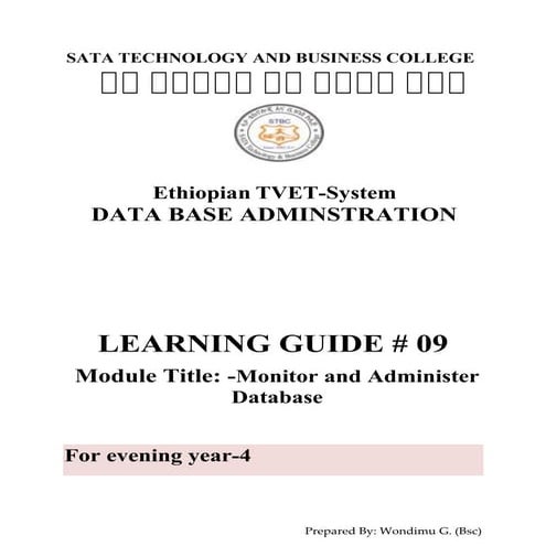 DBA, LEVEL III TTLM Monitoring and Administering Database.docx