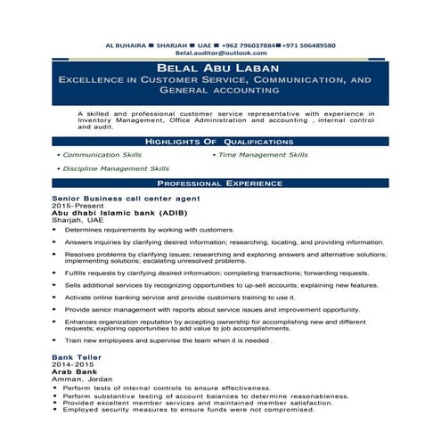 BelalOssamaAbuLabanResume2016 - Copy | DOC