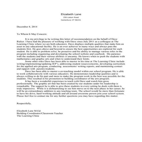 Elizabeth Lane recommendation | PDF